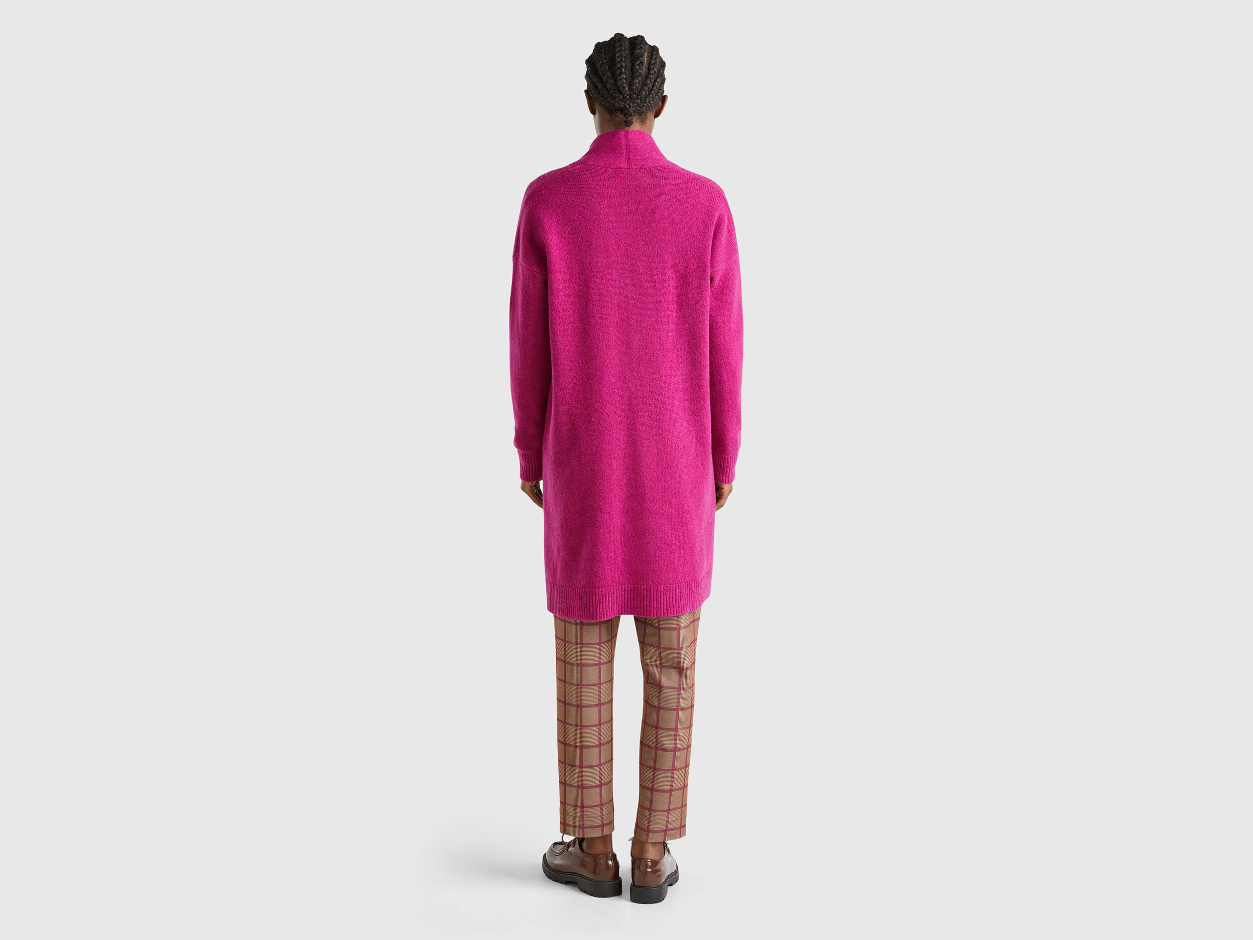 Long cardigan in pure Shetland wool - Fuchsia | Benetton Long cardigan in pure Shetland wool - Fuchsia | Benetton